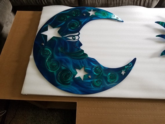 Large Moon Metal Wall Decor Art Crescent Moon Painting Beach | Etsy