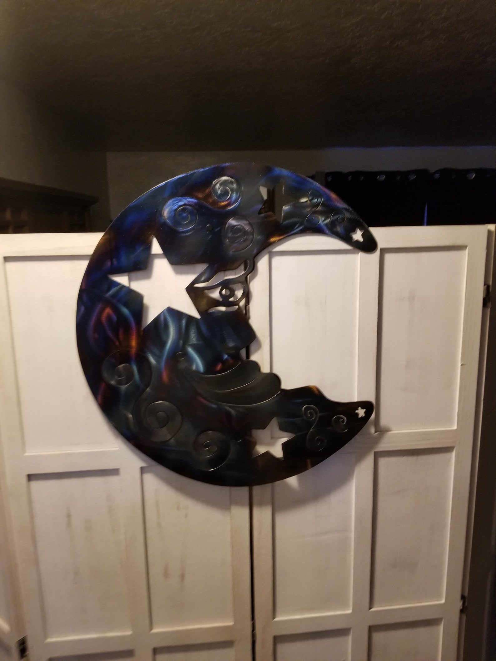 Metal Moon Wall Art, Moon Patio Decor, Crescent Moon Print, Rustic ...