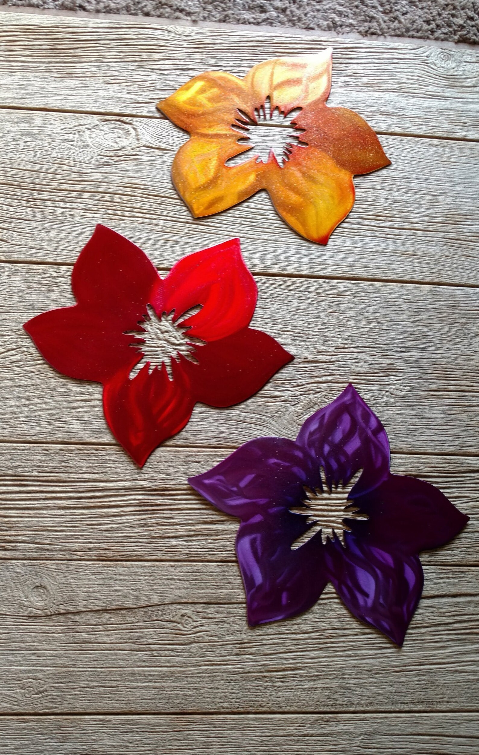 Metal Flowers Set of 3. Colorful Metal Wall Flower Unique Home - Etsy