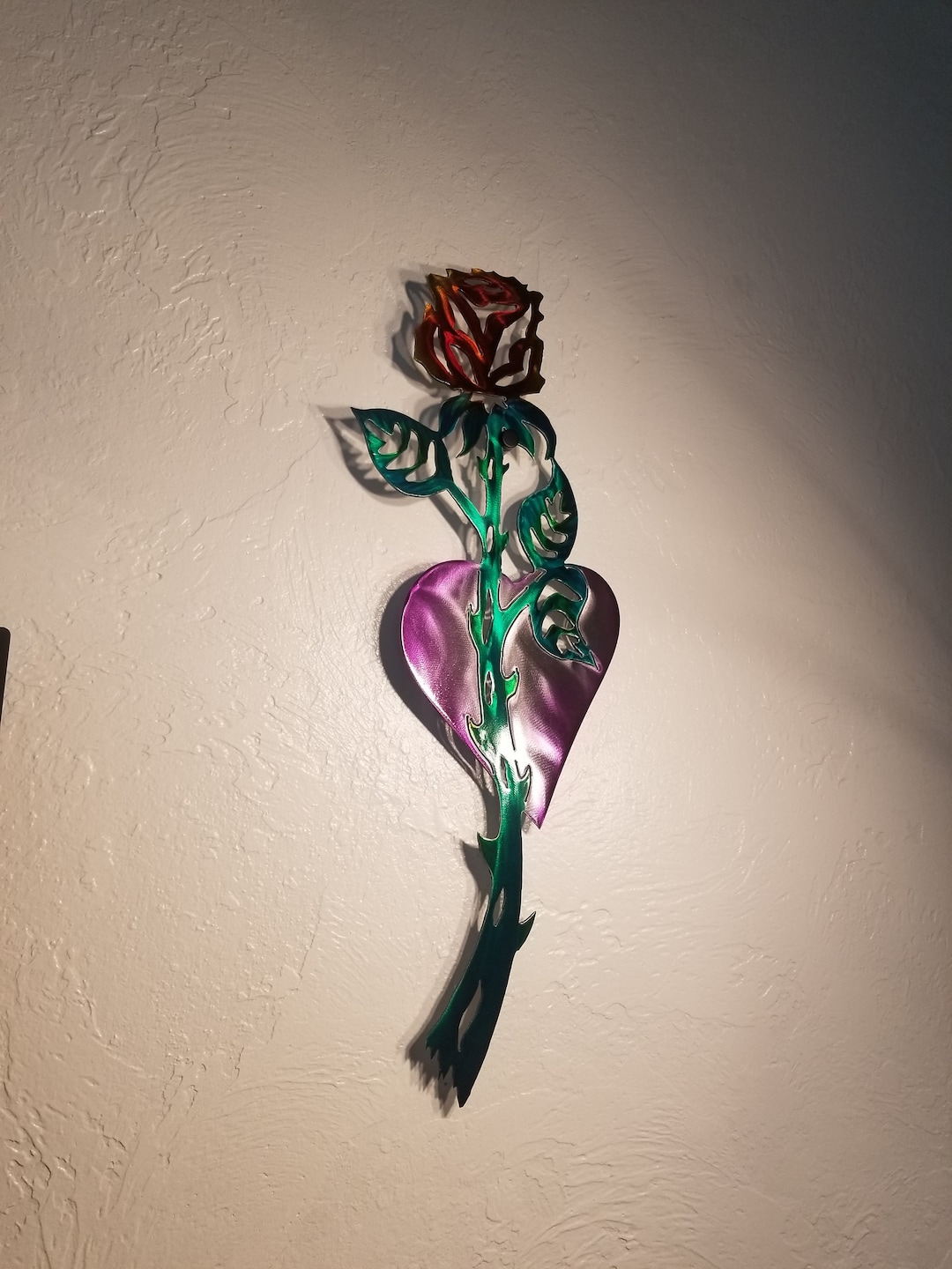 Metal Wall Art Rose With Heart Flower Unique Home Decor Metal Flower ...