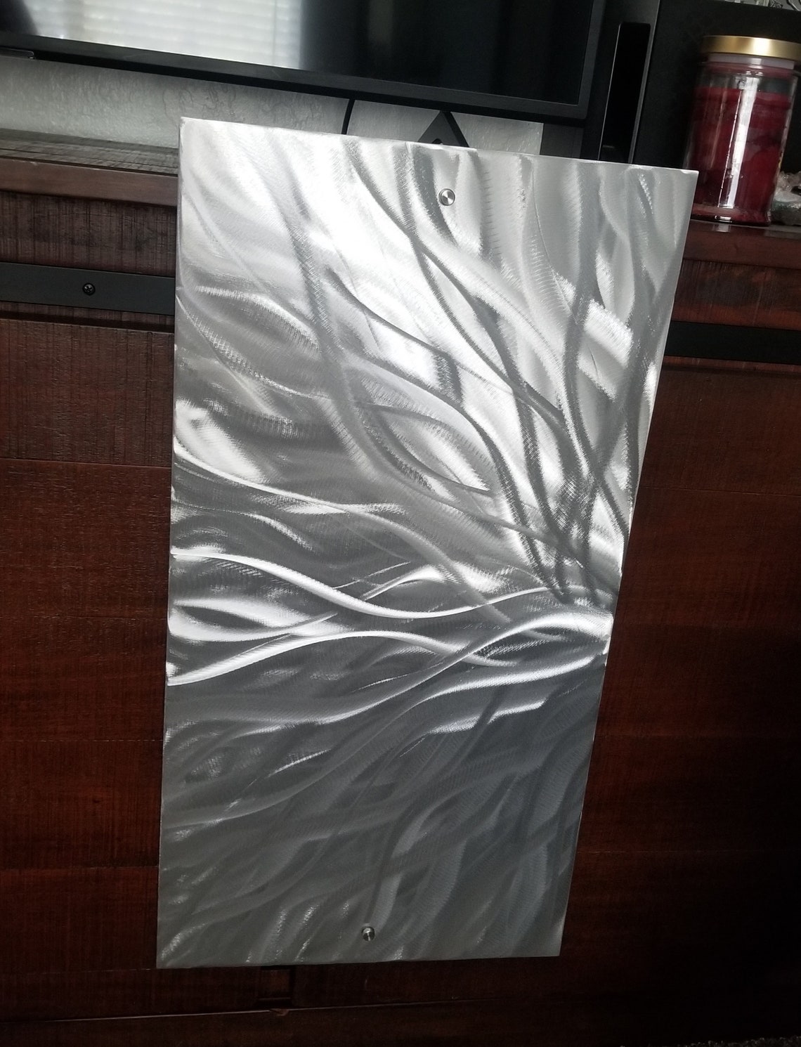 Metal Wall Art Decor Panel Silver Contemporary Painting Etsy - Etsy