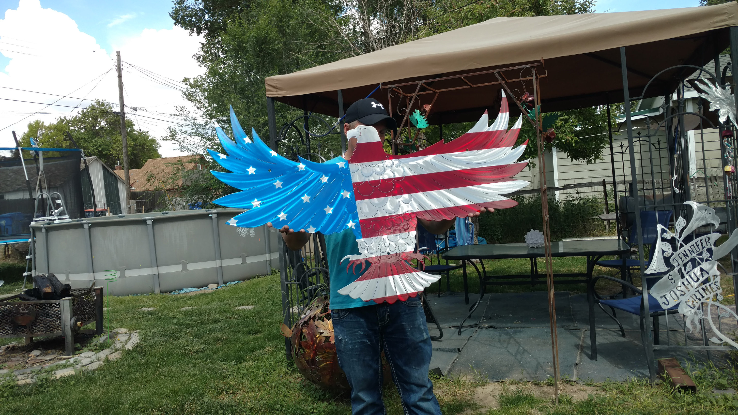 Patio decor American flag sculpture ETSY handmade metal eagle | Etsy