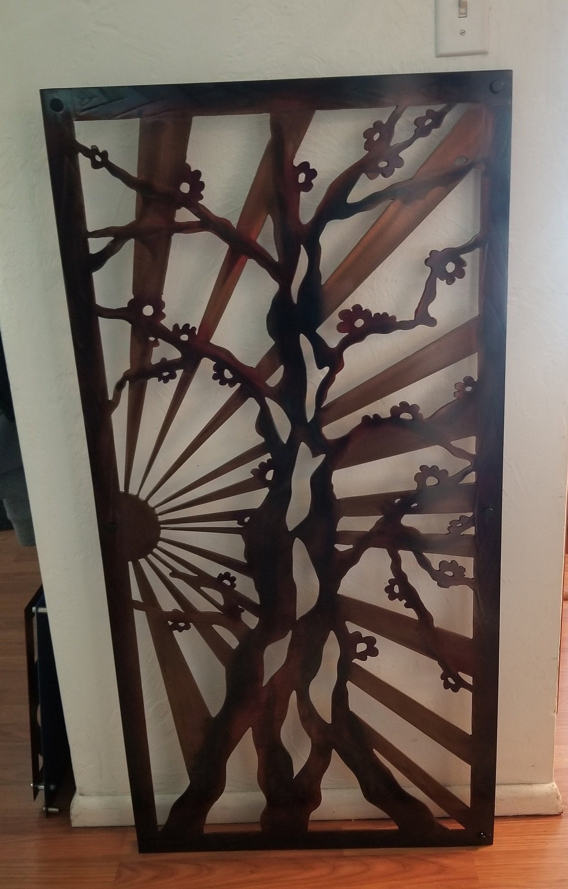 Large Rustic Metal Wall Decor Sun Panel Outdoor Garden Fence Art Tree ...