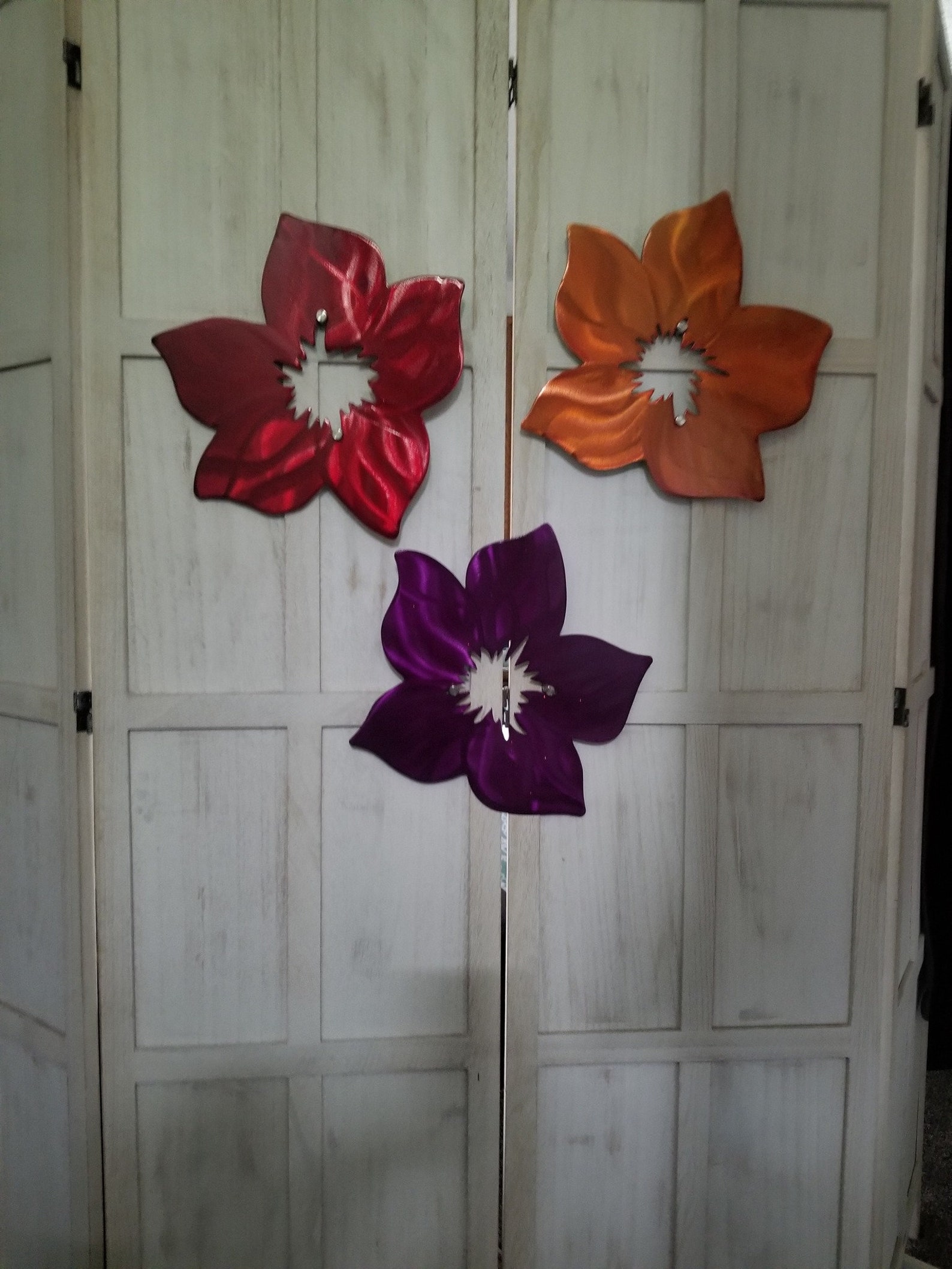 Metal Flowers Set of 3. Colorful Metal Wall Flower Unique Home Decor ...