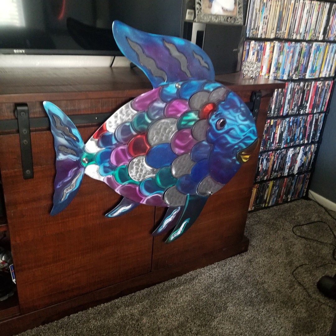 Metal Wall Art Rainbow Large Beach House Decor Handmade Metal Fish New ...