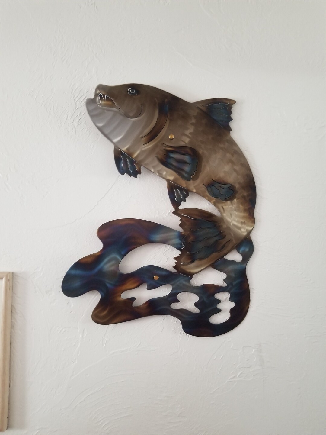 Metal Wall Art Decor Fish Heat Patina Bass Trout Indoor Outdoor Art ...