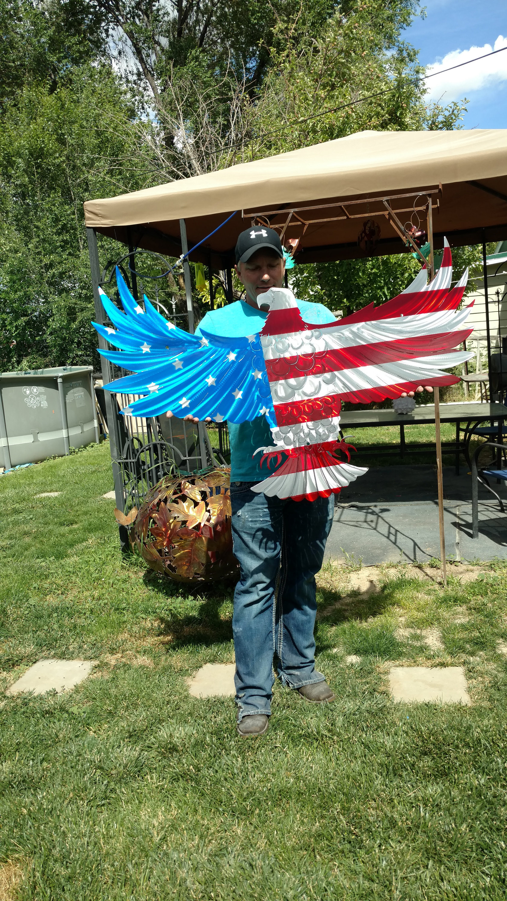 Patio decor American flag sculpture ETSY handmade metal eagle | Etsy