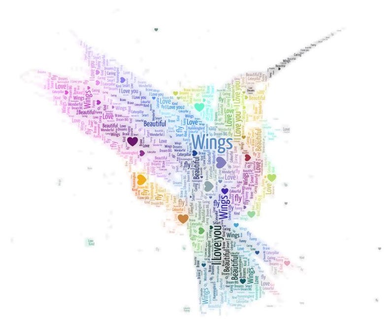 Colorful Hummingbird Word Cloud, Exquisite Wall Art, Ideal for Living ...