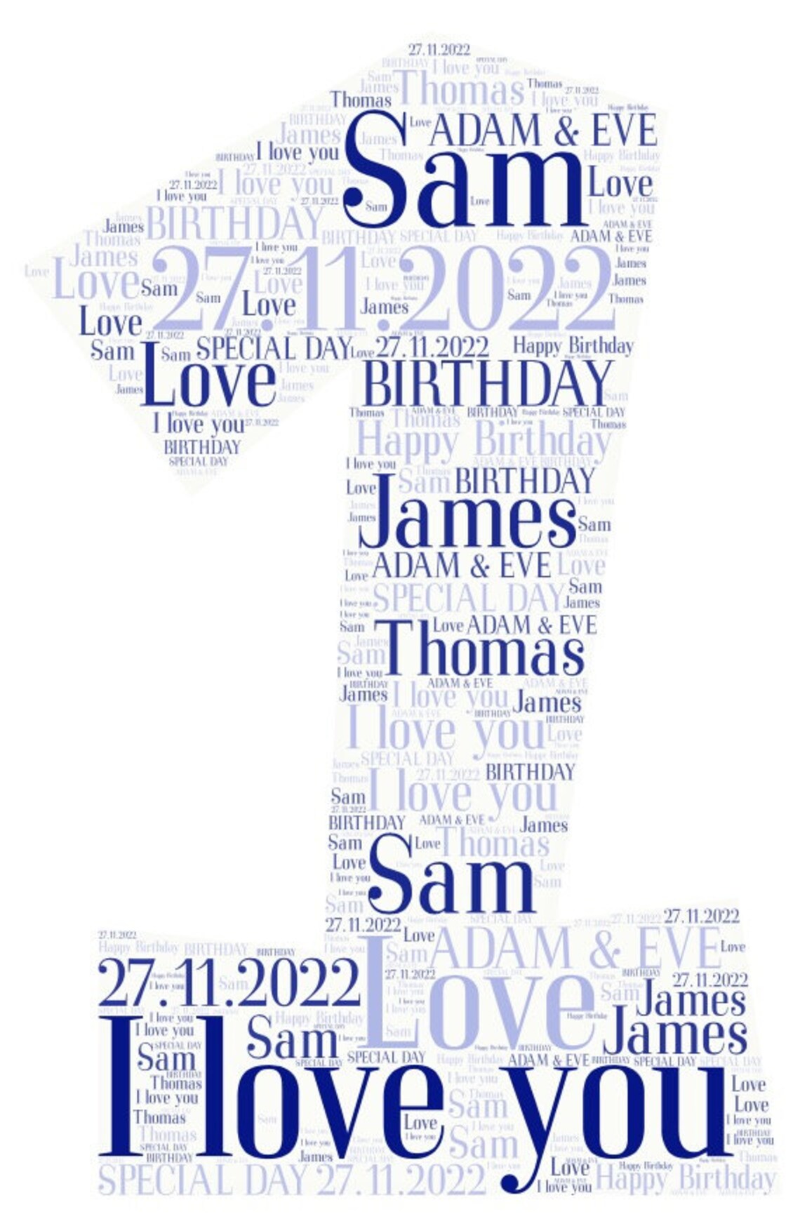 Personalized Number Word Cloud, Custom Birthday Keepsake, Eye-catching ...