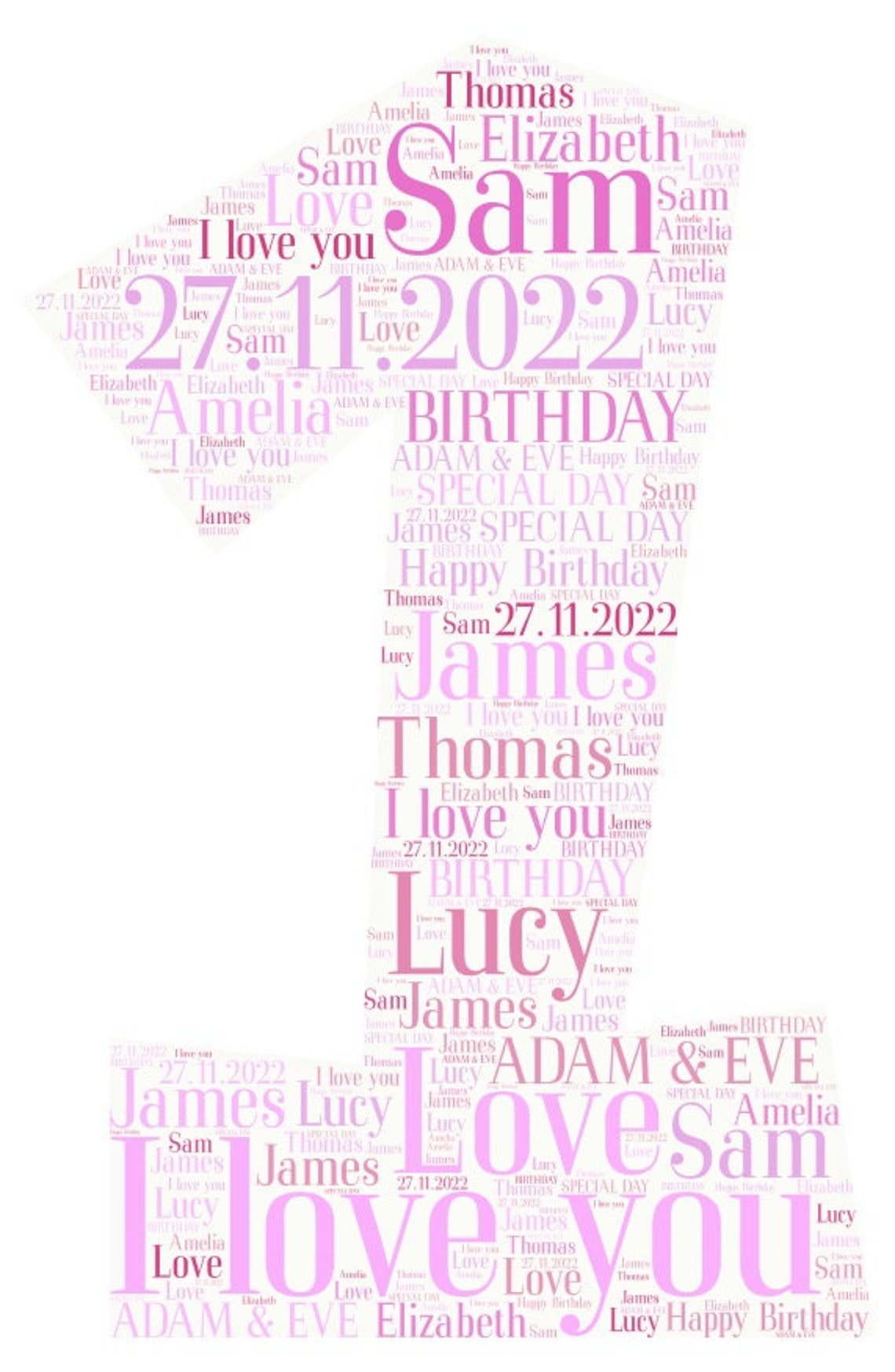 Personalized Number Word Cloud, Custom Birthday Keepsake, Eye-catching ...