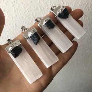 SELENITE Necklace for Men and Women, Silver Selenite Pendant Necklace ...
