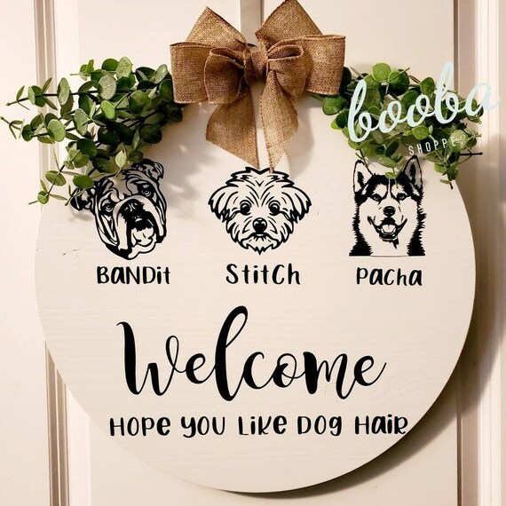 Custom Welcome Dog Face Door Hanger | Etsy