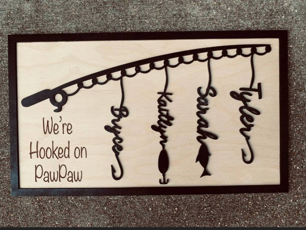 Father's Day Fishing Sign Dad Kids Name Sign - Etsy