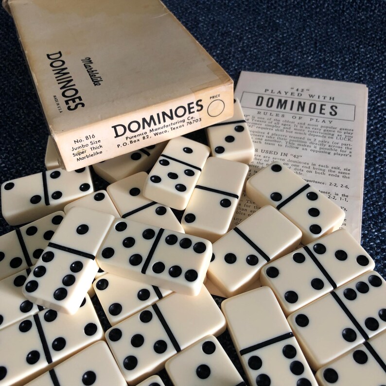 Jumbo Super Thick #816 WHITE Puremco Marblelike Vintage Dominoes; Full ...