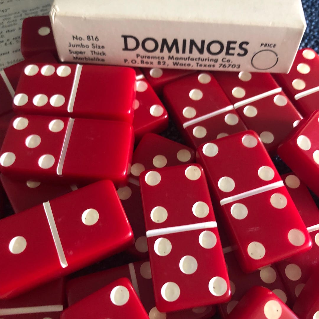 Jumbo Super Thick #816 RED Puremco Vintage Dominoes- Complete 28-tile ...