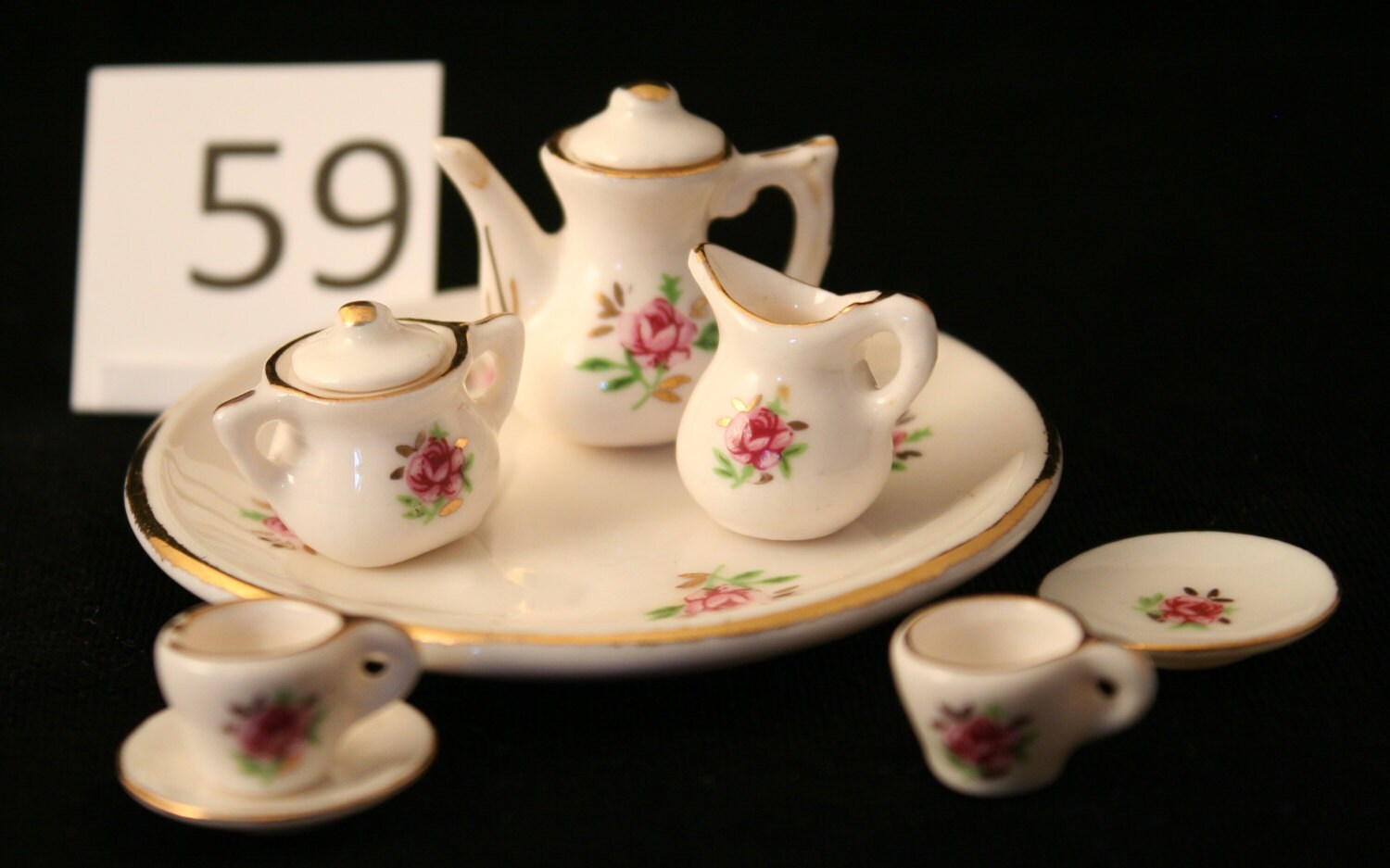 Miniature China Tea Set, White With Pink Roses - Etsy