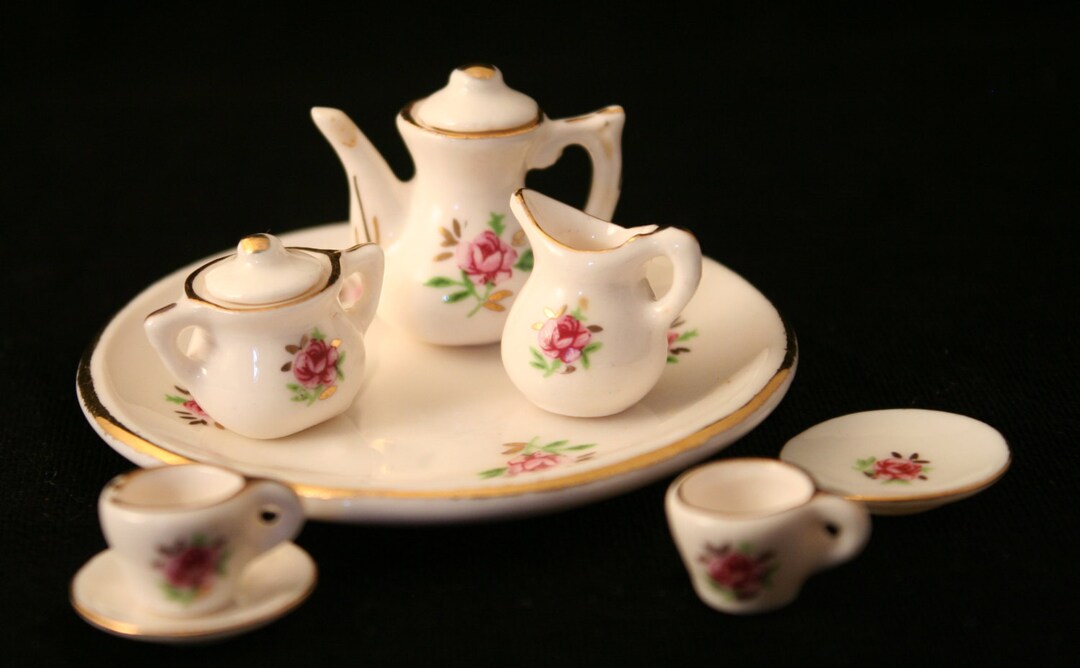 Miniature China Tea Set, White With Pink Roses - Etsy