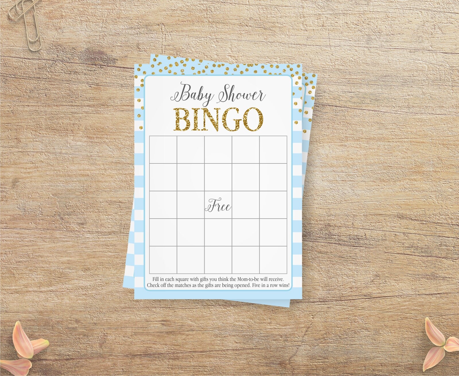 Blue Baby Shower Bingo Printable Bingo Cards Light Blue Gold | Etsy