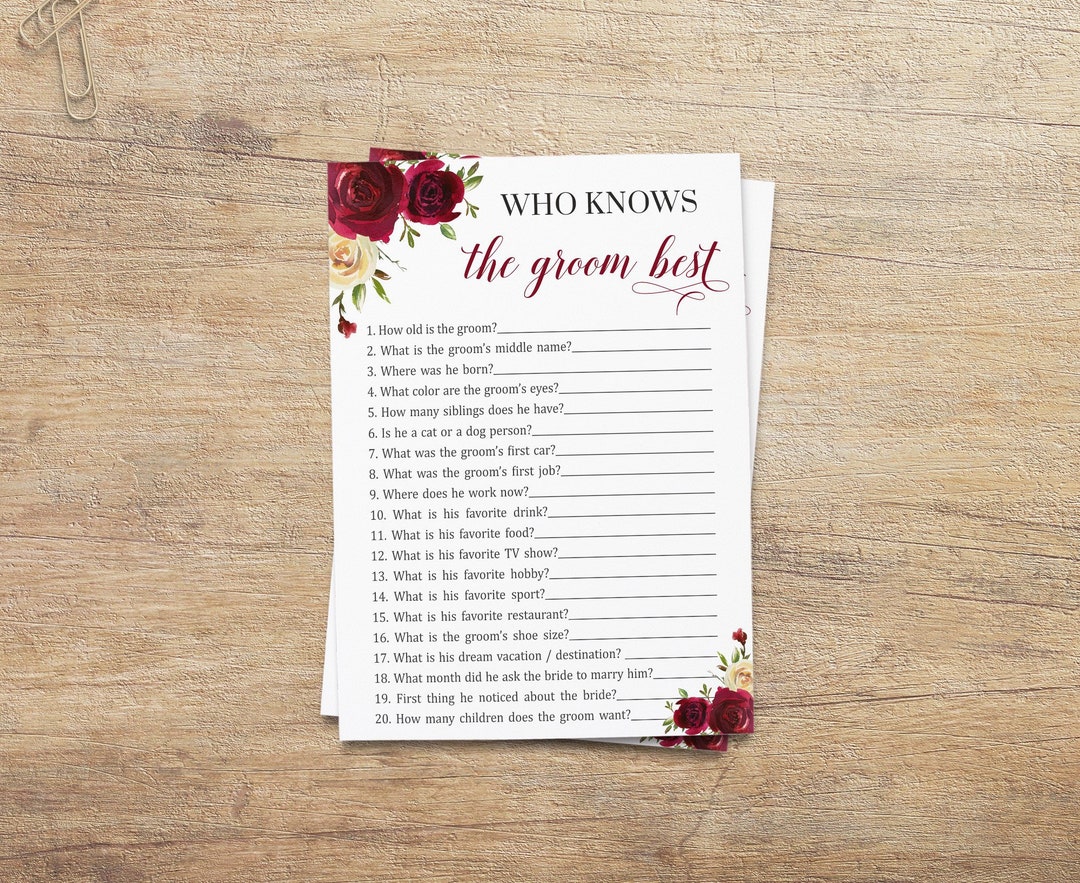 Who Knows Groom Best How Well Do You Know the Groom Fun - Etsy