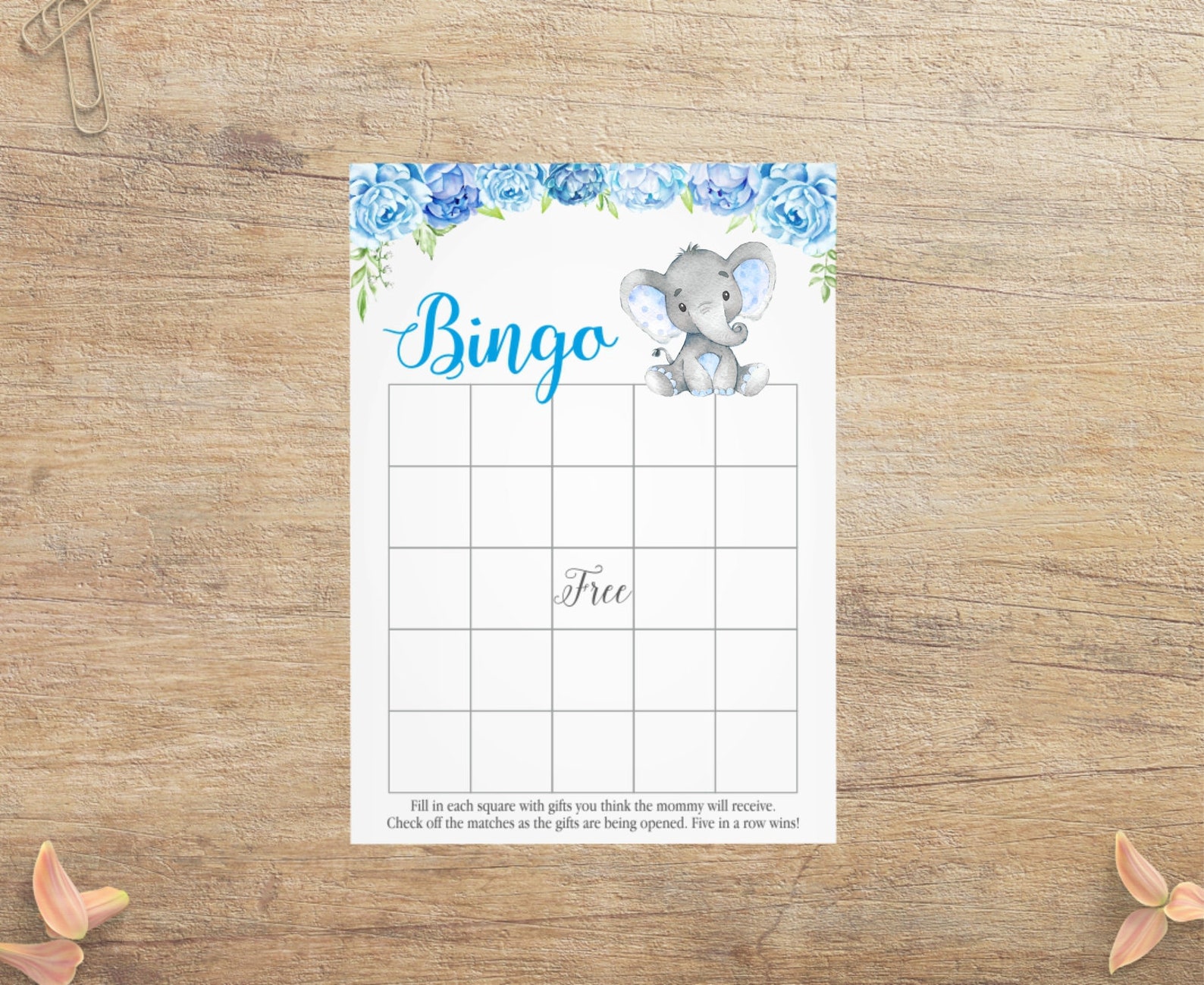 Printable Blue Baby Bingo Elephant Bingo Cards Boy Baby | Etsy