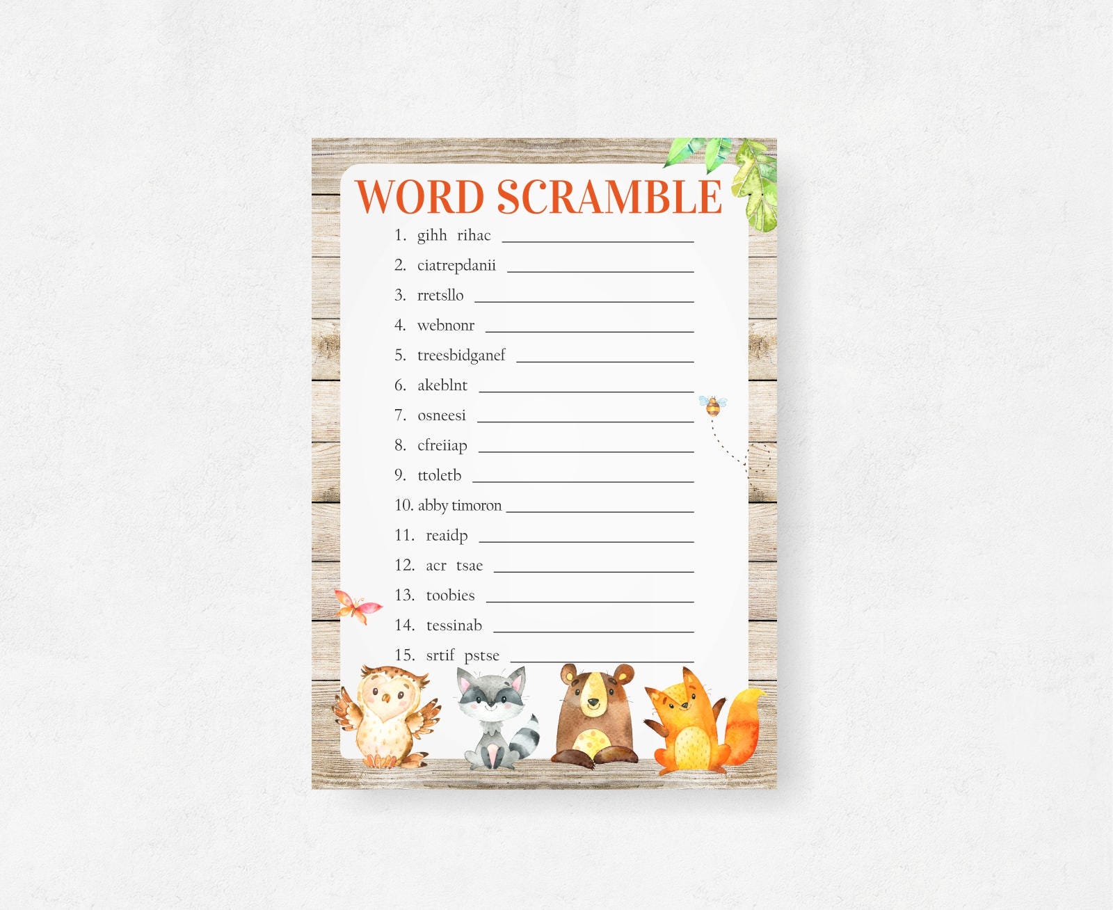 Party Supplies Baby Word Scramble Animal Theme Baby Shower Game With ...
