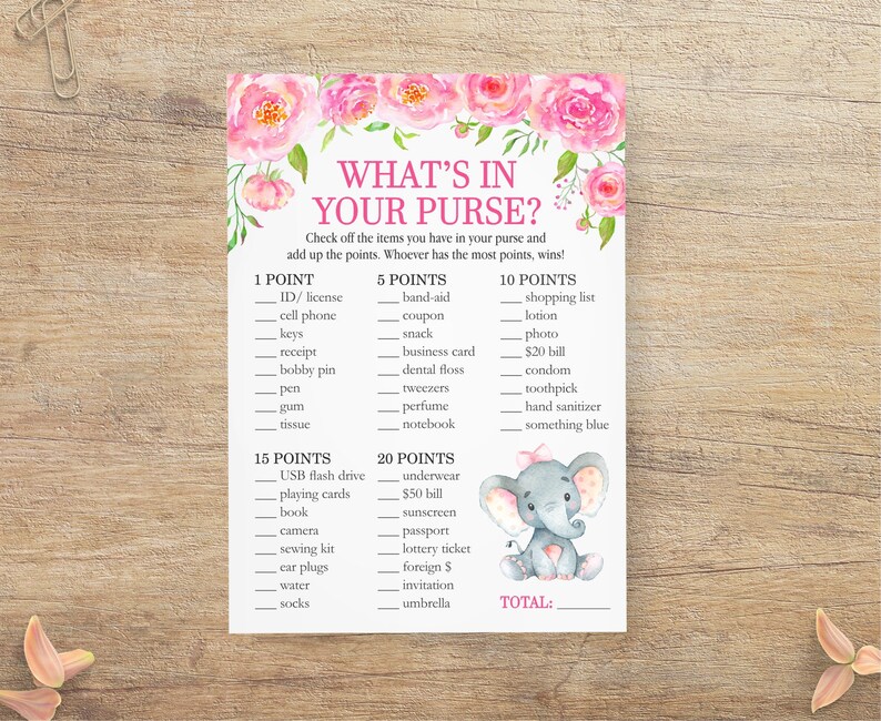 Elephant Baby Shower Games What's in Your Purse Purse | Etsy