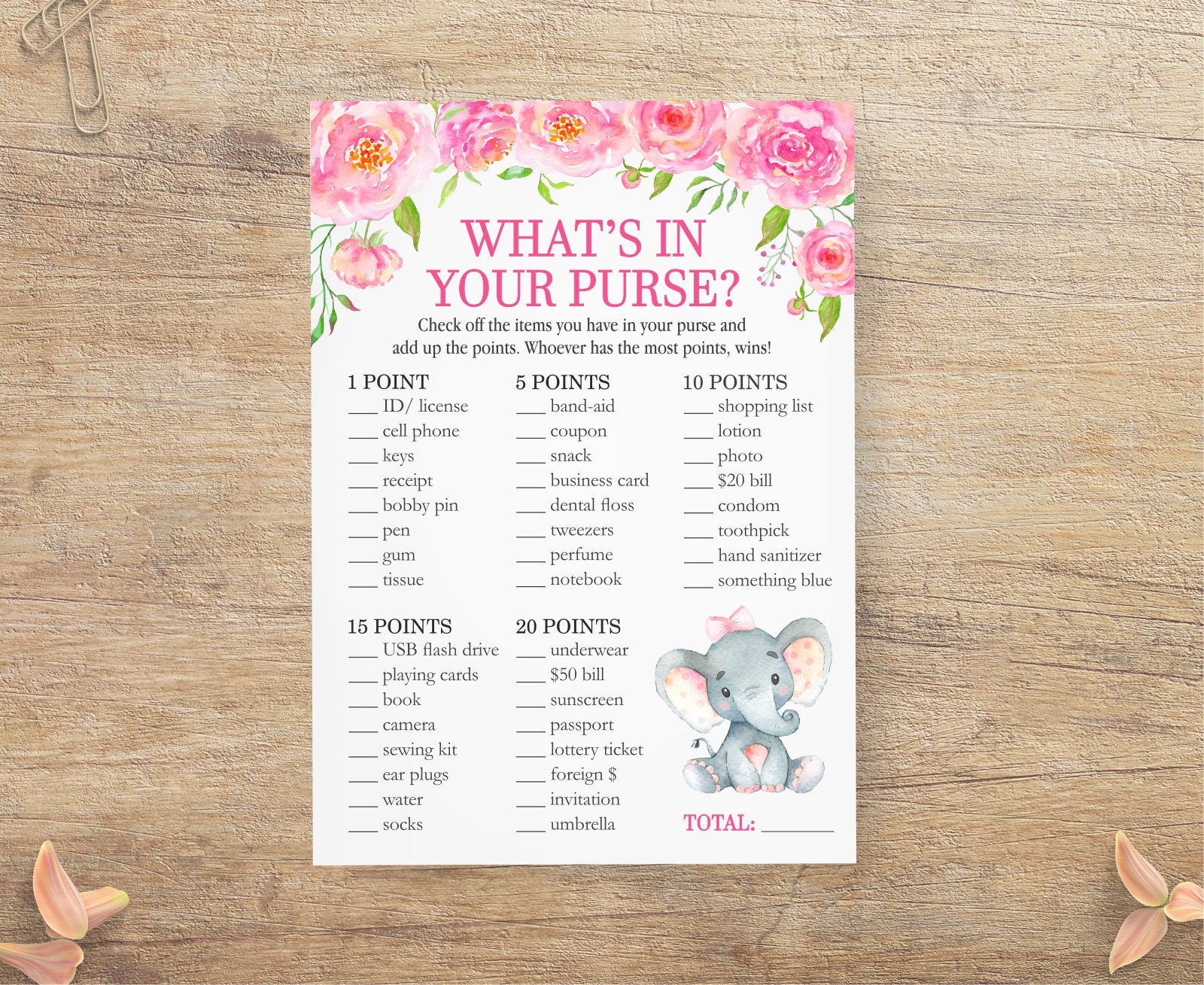 Elephant Baby Shower Games What's In Your Purse Purse | Etsy