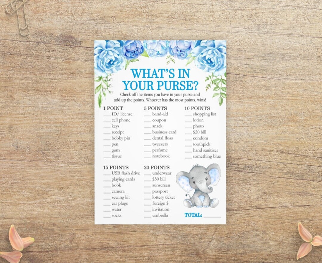 What's in Your Purse Printable Purse Raid Game Elephant - Etsy