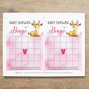 Deer Baby Shower Bingo Cards Pink Girl Shower Games | Etsy