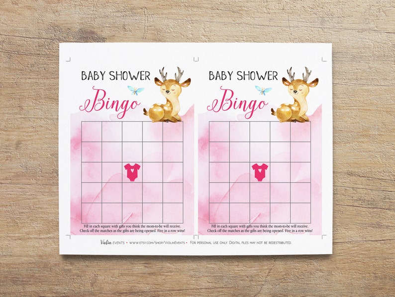 Deer Baby Shower Bingo Cards Pink Girl Shower Games - Etsy