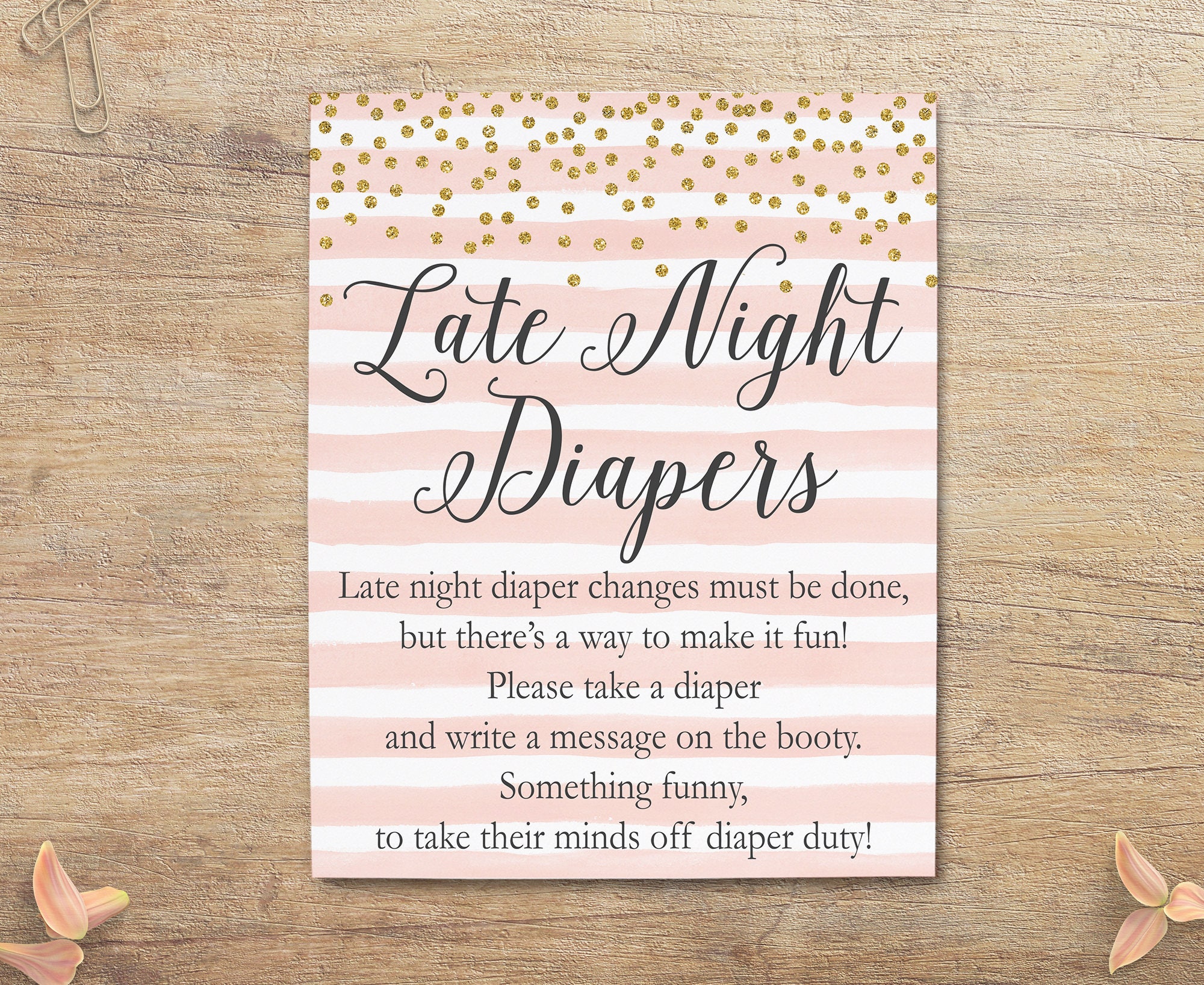 Late Night Diapers Sign Pink and Gold Printable Diaper | Etsy