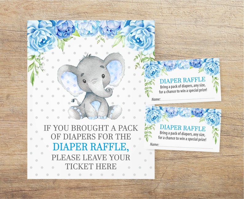 Blue Diaper Raffle Tickets Boy Elephant Theme Baby Shower | Etsy