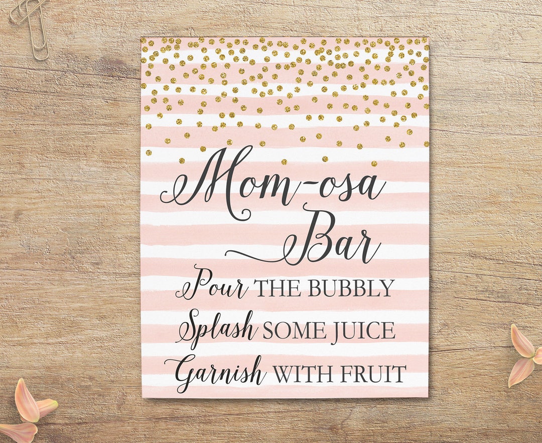 Momosa Bar Sign, Printable Mimosa Signs, Baby Shower Decorations, Blush ...