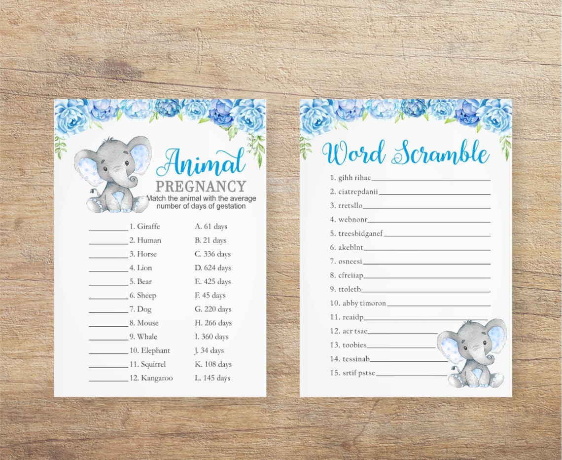 Blue Elephant Games Baby Shower Games Game Package Boy - Etsy