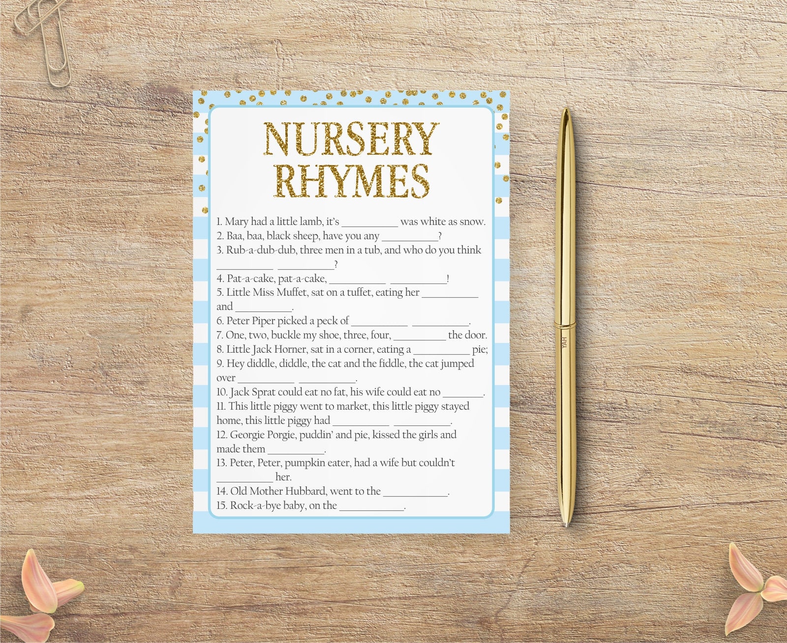 Nursery Rhyme Game Blue Gold Nursery Rhymes Quiz Baby Shower - Etsy Canada