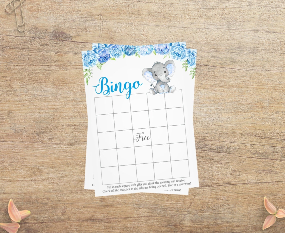 Printable Blue Baby Bingo Elephant Bingo Cards Boy Baby | Etsy