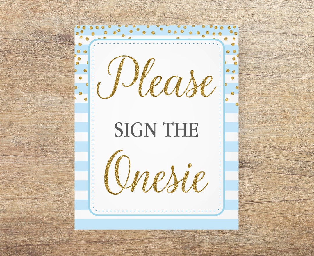 Blue Onesie Sign, Sign the Onesie, Blue and Gold, Blue Gold Baby Shower ...
