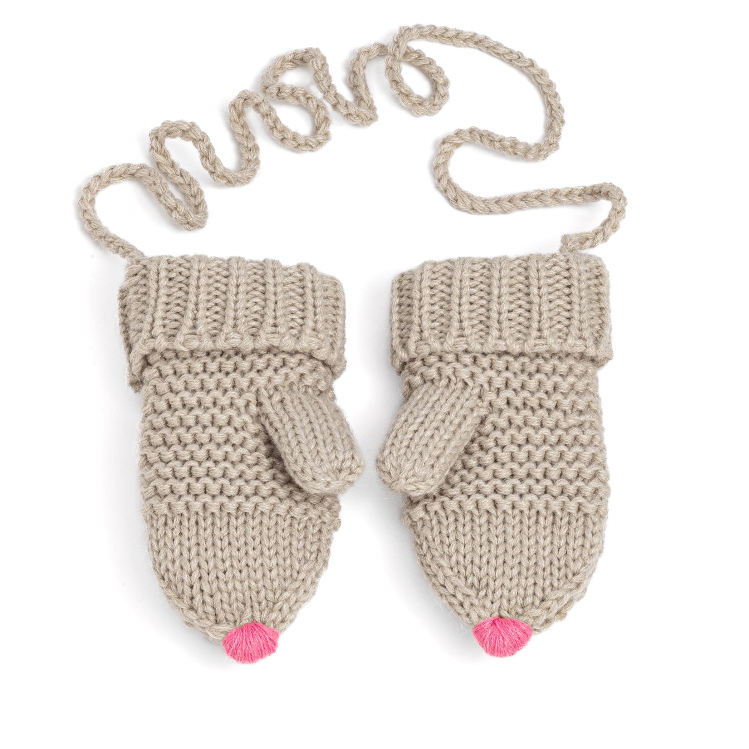 Kids Knitted Mouse Mittens on String - (infant /toddler Girl 1-3 Y ...
