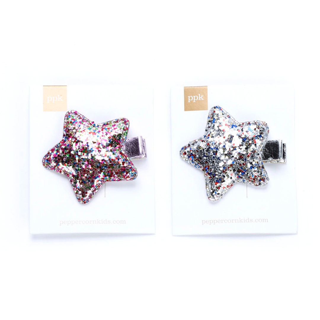 Girls Glitter Star Hair Clips Set of 2 - Pink / Silver - Etsy