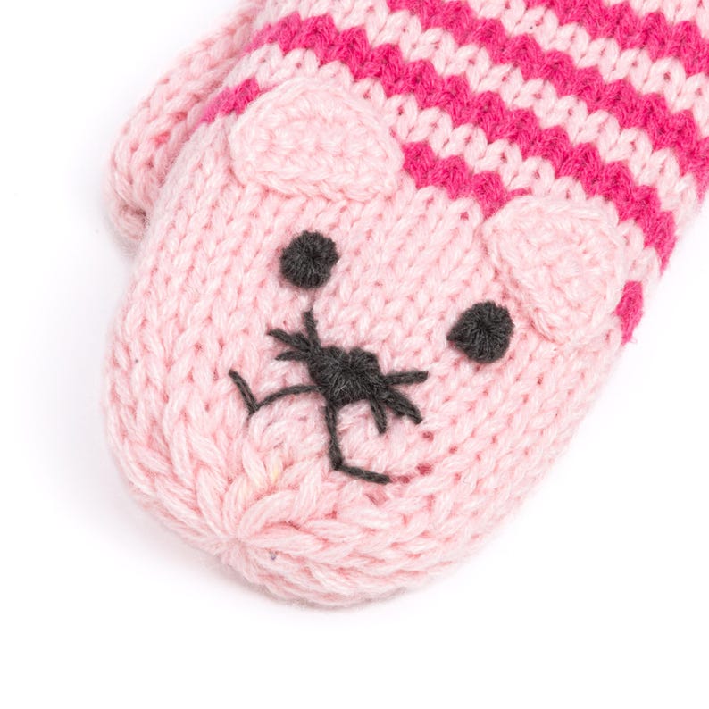 Knitted Kitty Cat Mittens: Fleece Lined, Striped Acrylic Yarn - Etsy