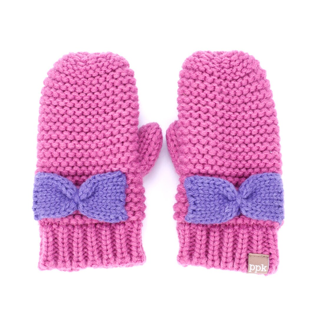 Little Girls /toddler Knitted Bow Mittens (warm Fleece Lined) - (1-3Y ...