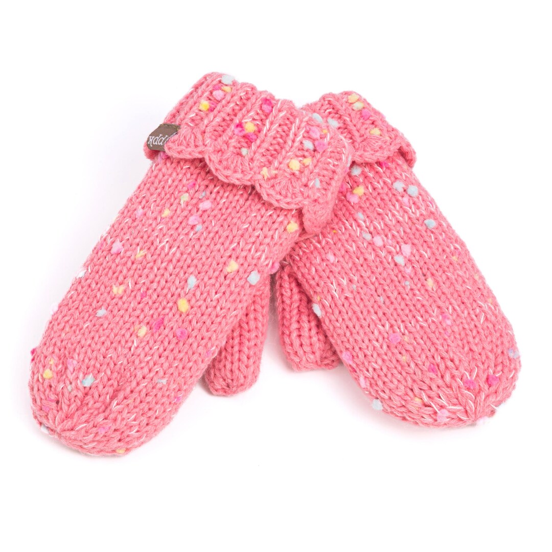 Kids Pink Knit Mittens: Textured Sprinkled Design, Fleece Lined ( 3-12Y ...