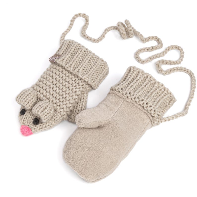 Kids Knitted Mouse Mittens on String - (infant /toddler Girl 1-3 Y ...