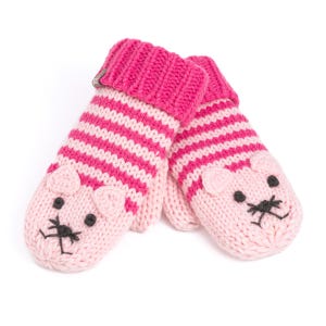 Knitted Kitty Cat Mittens: Fleece Lined, Striped Acrylic Yarn - Etsy