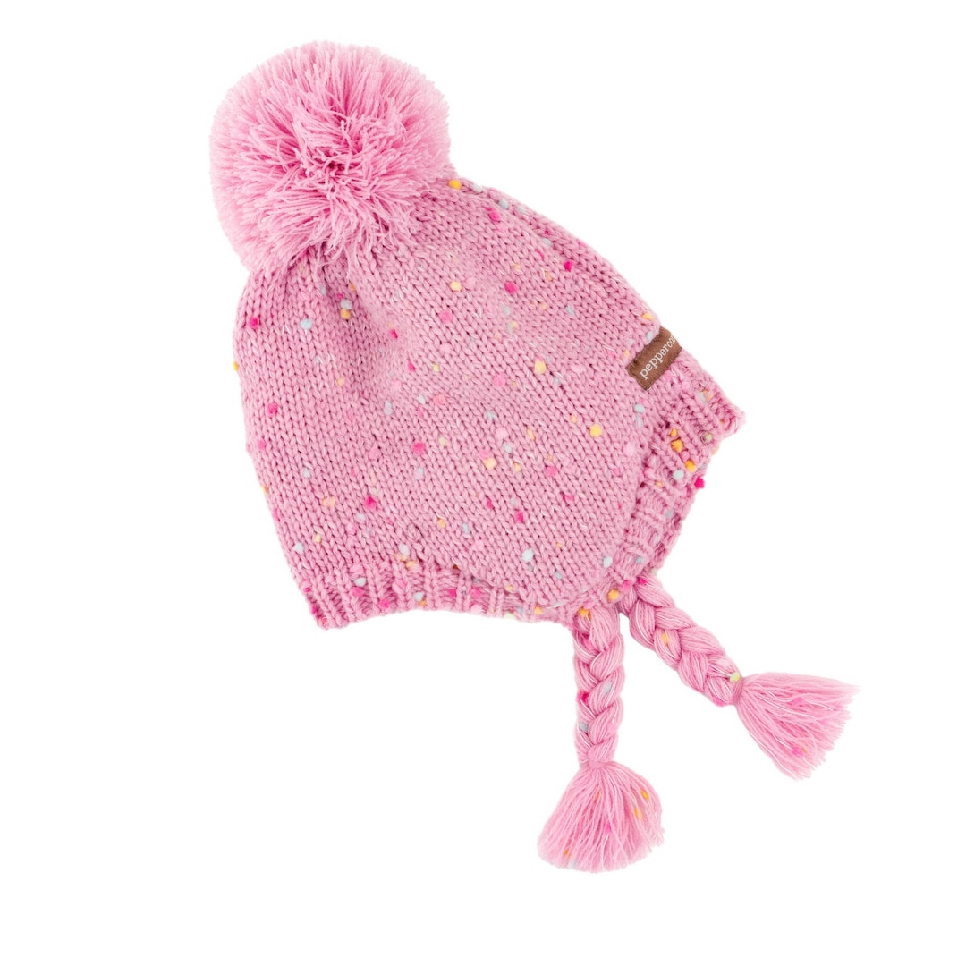 Girls Pink Sprinkled Knitted Earflap Hat - (kids Ages 1-12 Y) - Etsy