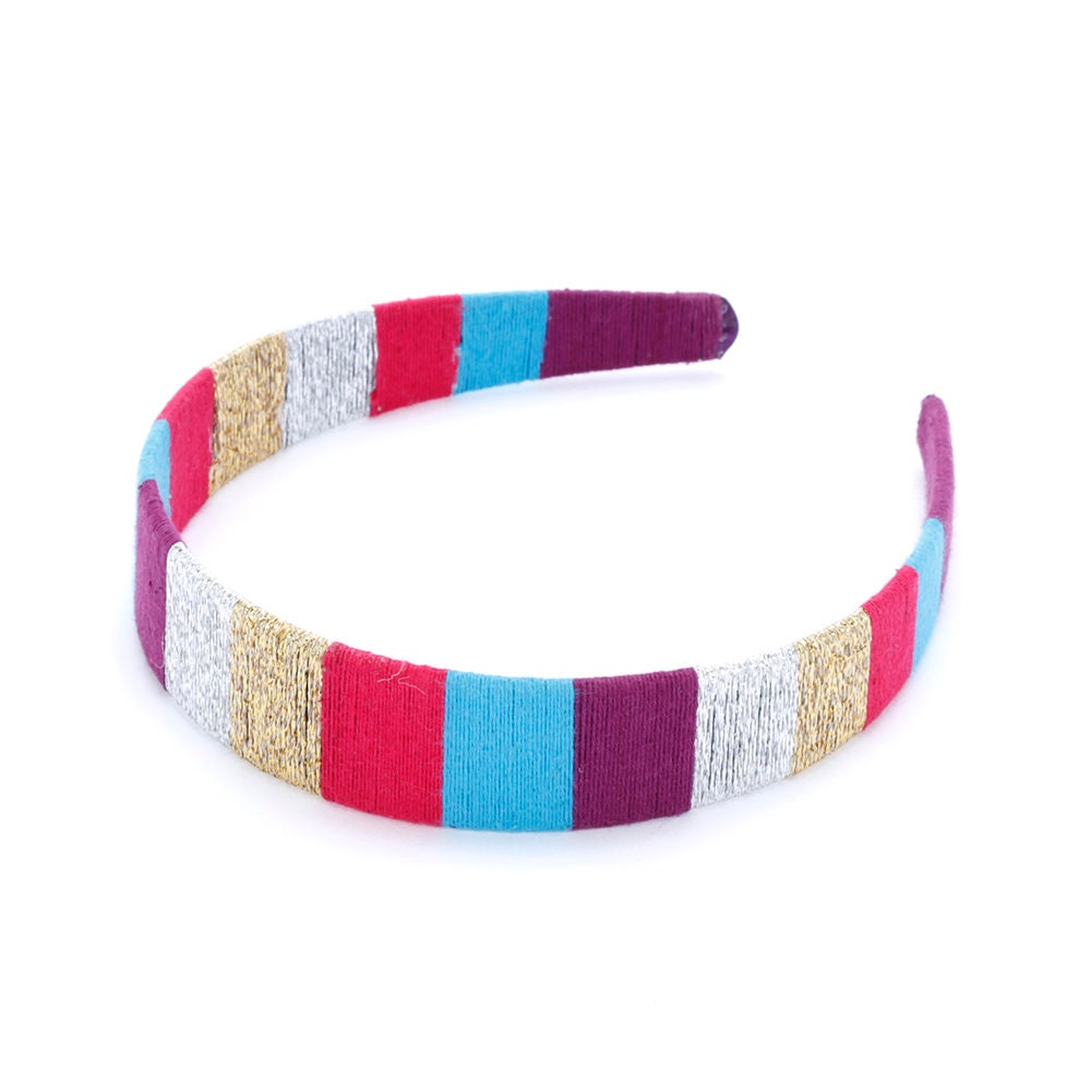 Yarn Wrapped Metallic Stripe Headband Multi-color Blue/ Red - Etsy