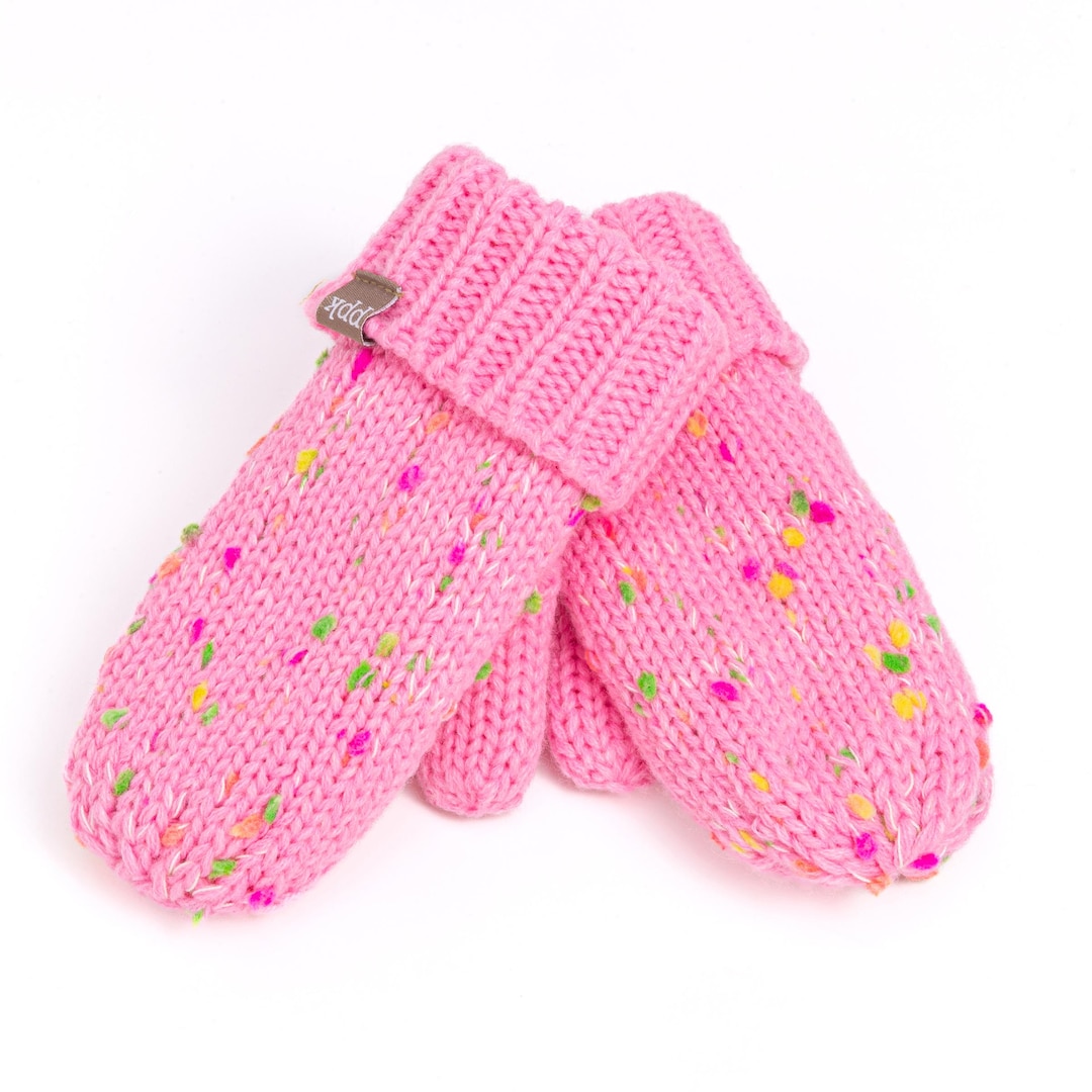 Kids Sprinkled Knit Mittens: Hot Pink Fleece-lined Winter Wear - Etsy