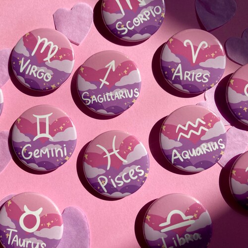 Holographic Zodiac Sign Pins Cute Pink Astrological Sign - Etsy