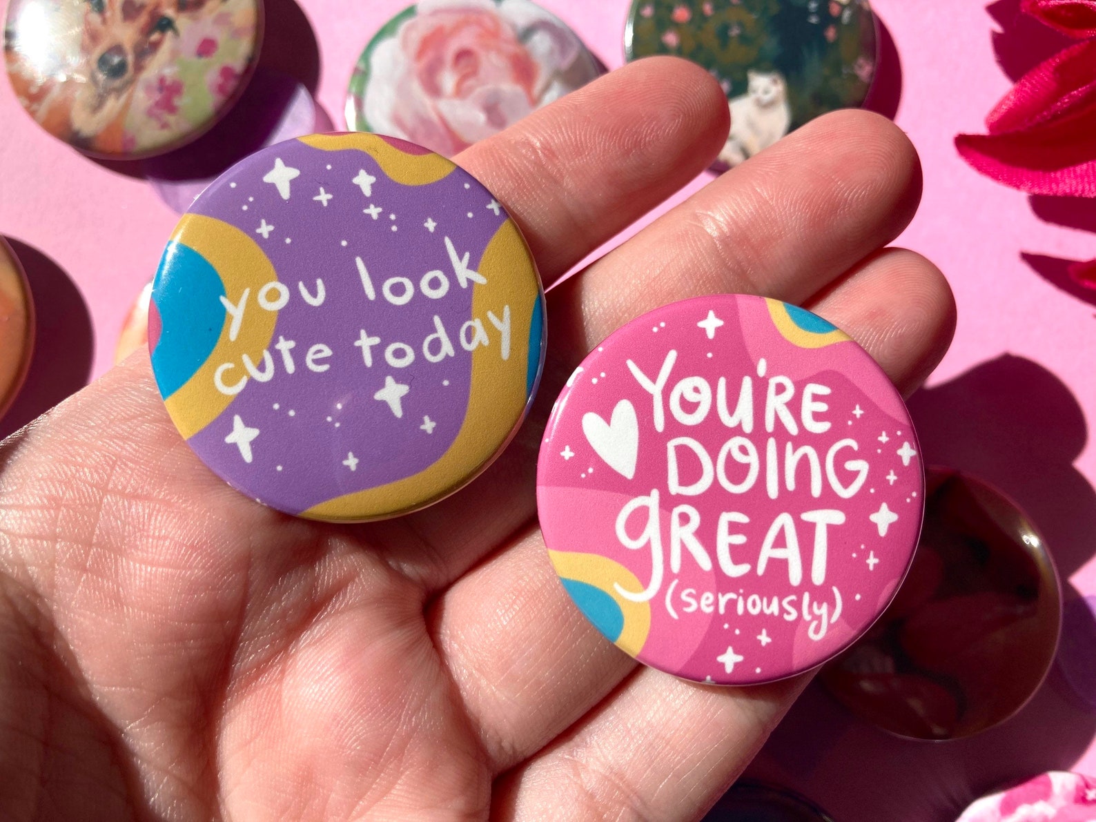 Encouraging Pins Cute Phrase Buttons - Etsy