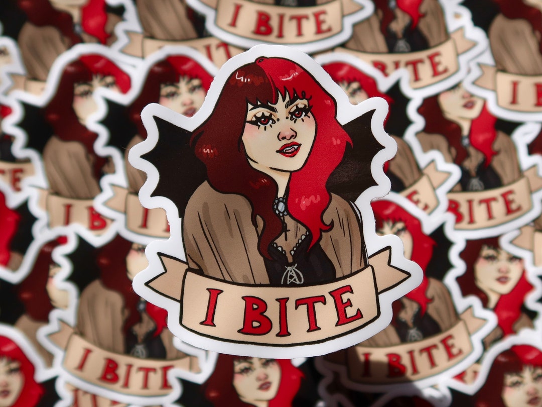 I Bite Sticker - Vampire Girl Spooky Art Sticker - Etsy